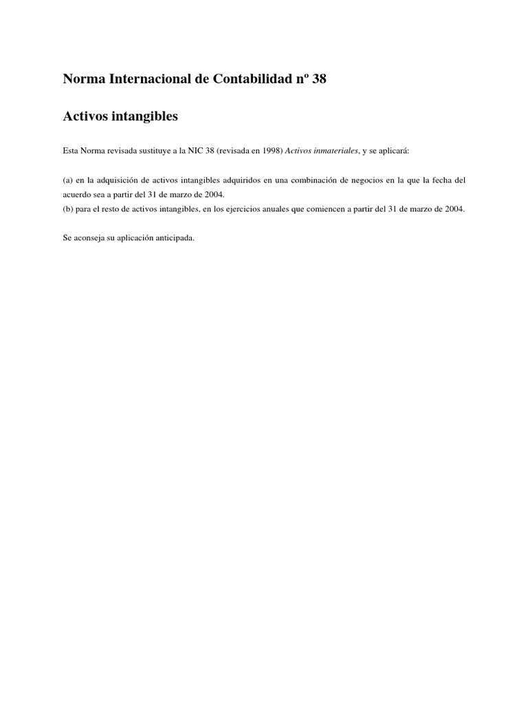 Nic 38 | PDF | Activo intangible | normas internacionales de INFORMACION FINANCIERA