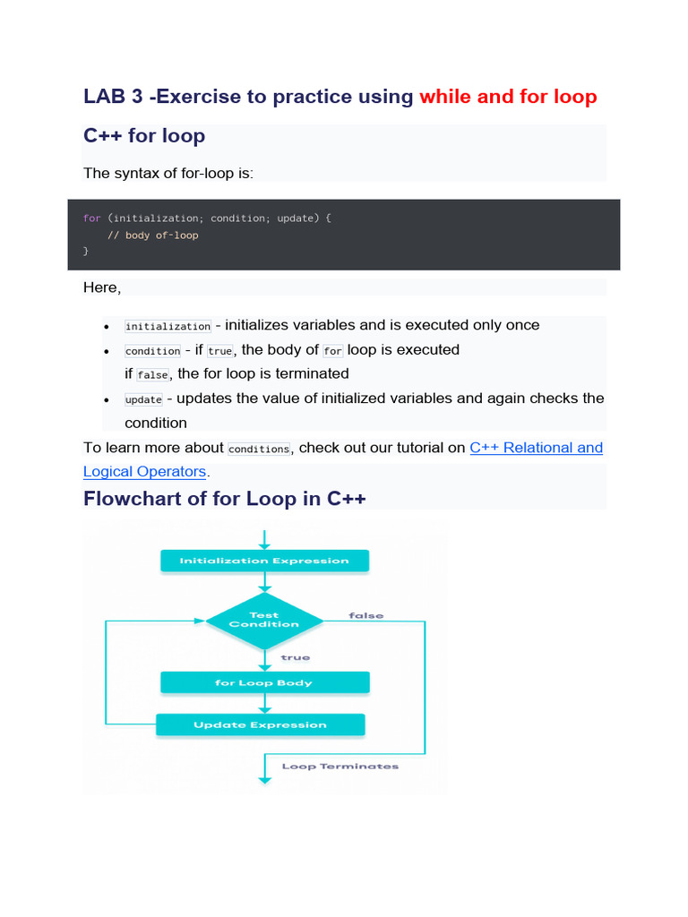 LAB 3 - For LOOP | PDF