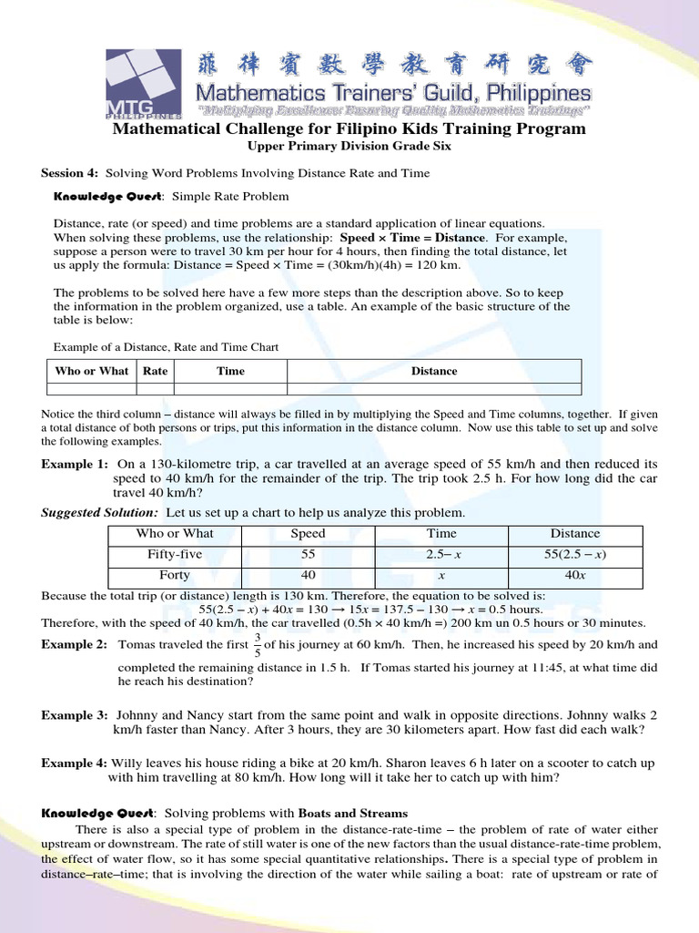 G6 S4 Problem Involving Distance Rate Time | PDF