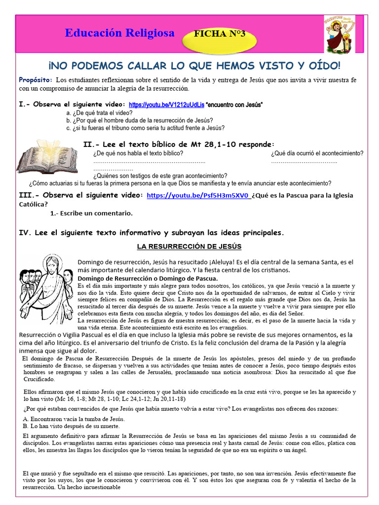 Ficha.n°3 La Resurreccion | Descargar gratis PDF | La resurrección de ...