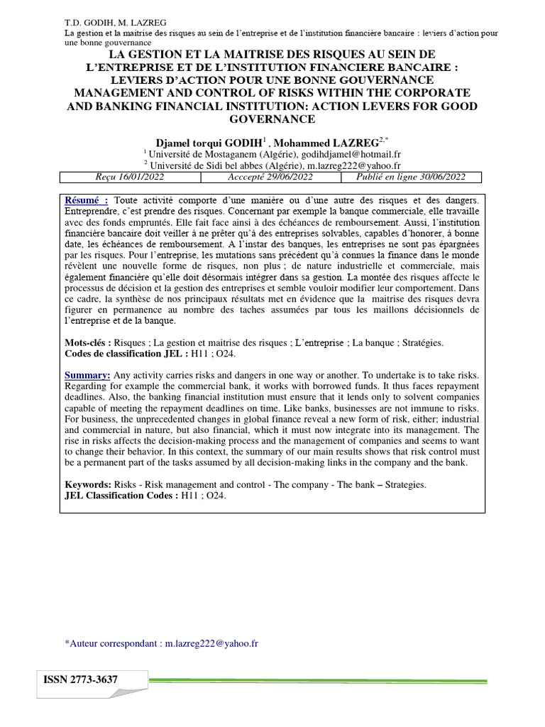 La Gestion Et La Maitrise Des Risques Au Sein de L'entreprise Et | Descargar gratis PDF ...