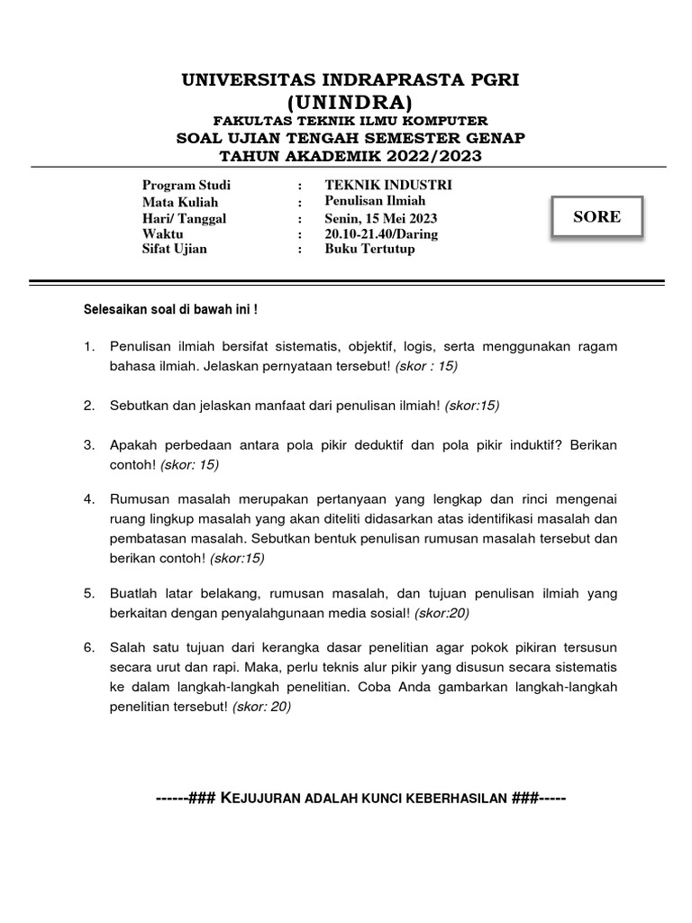 Uts Sore Penulisan Ilmiah PDF | PDF | Seni