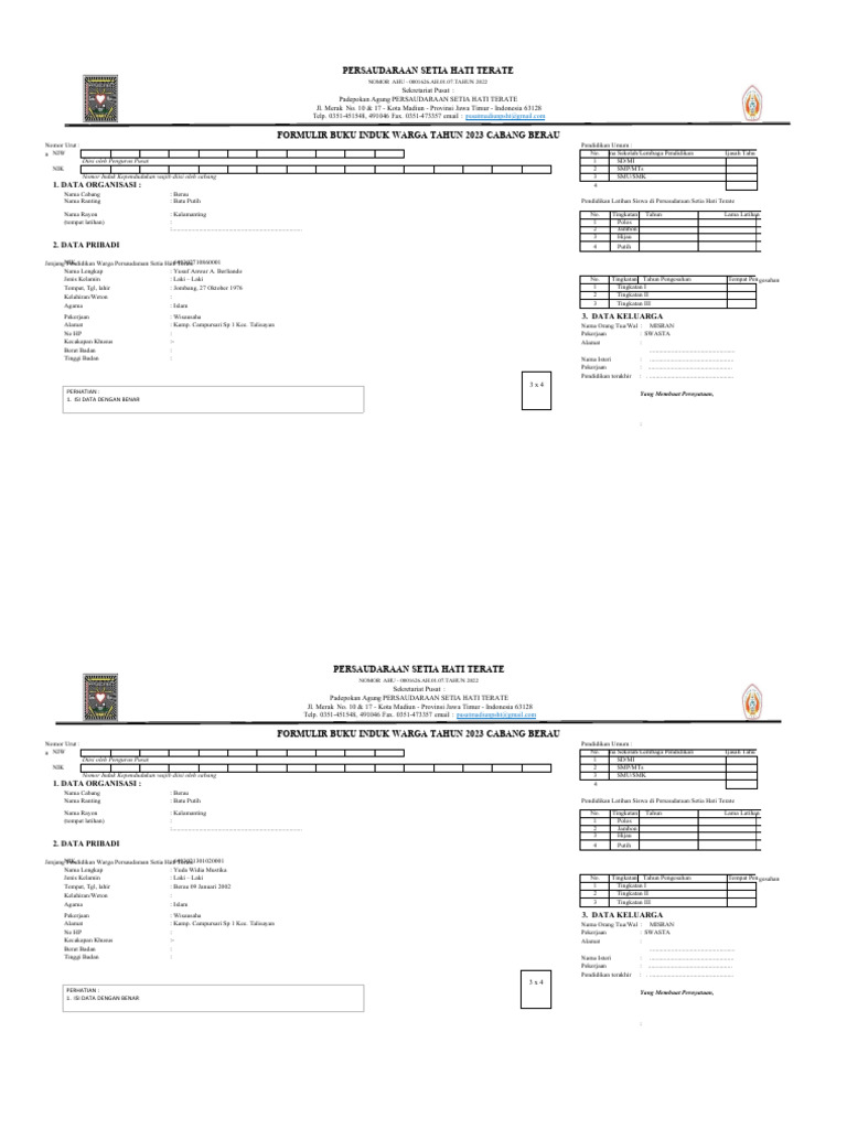 FORMULIR - BUKU - INDUK - 2023 Ranting Batu Putih | PDF