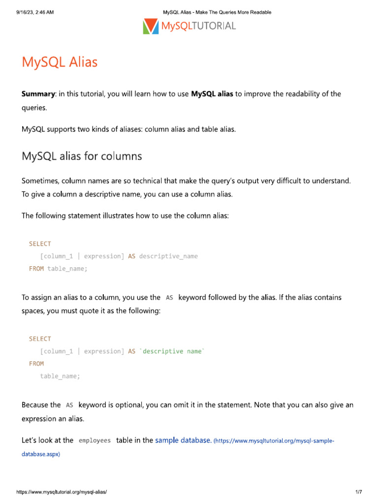 Mysql Alias Pdf 