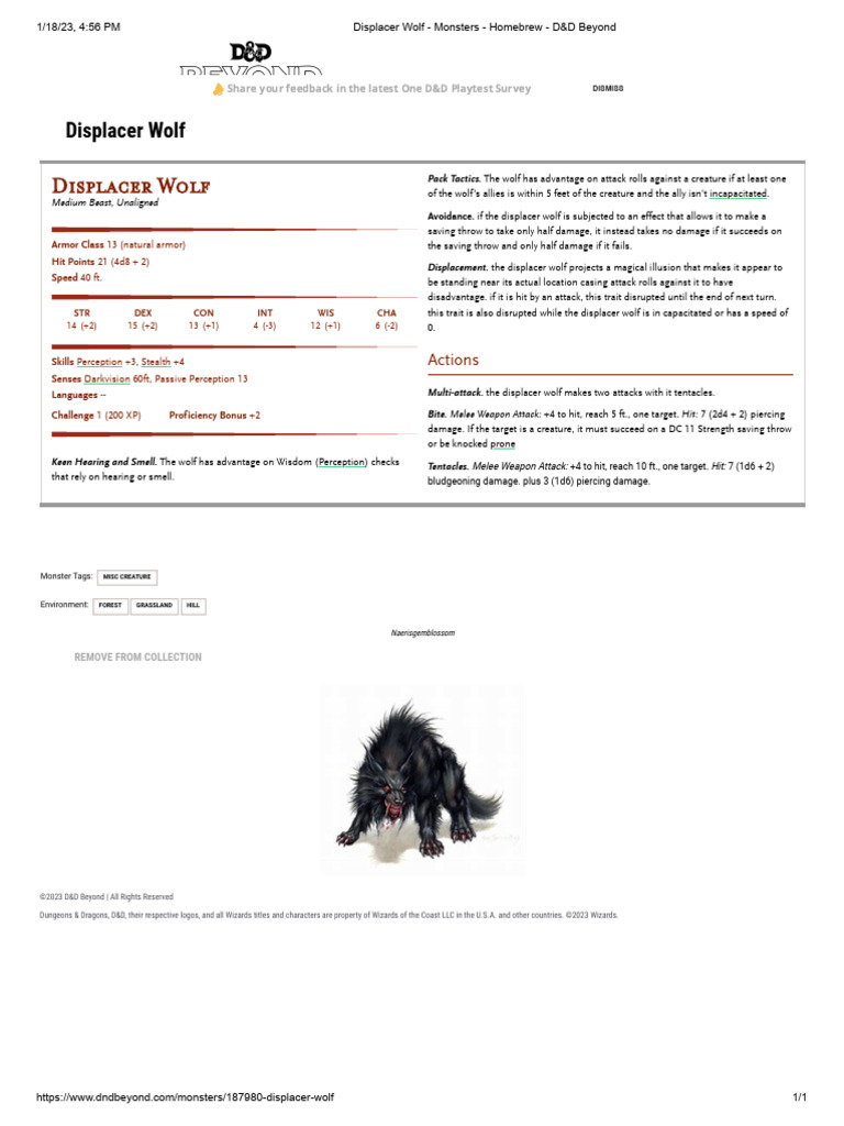 Displacer Wolf - Monsters - Homebrew | PDF