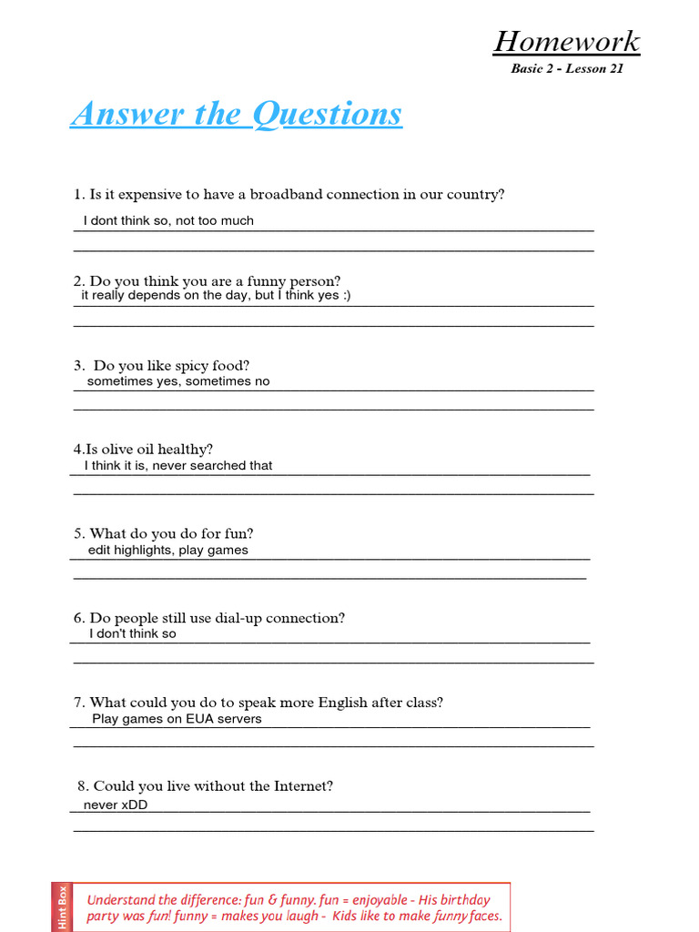 Homework - Lesson 21 (Answered) | PDF | Internet Access | Computing