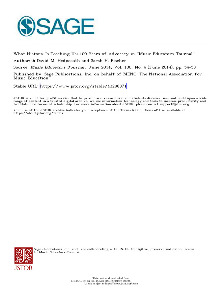 Hedgecoth, D. and Fischer, S. (2014) - What History Is Teaching Us ...