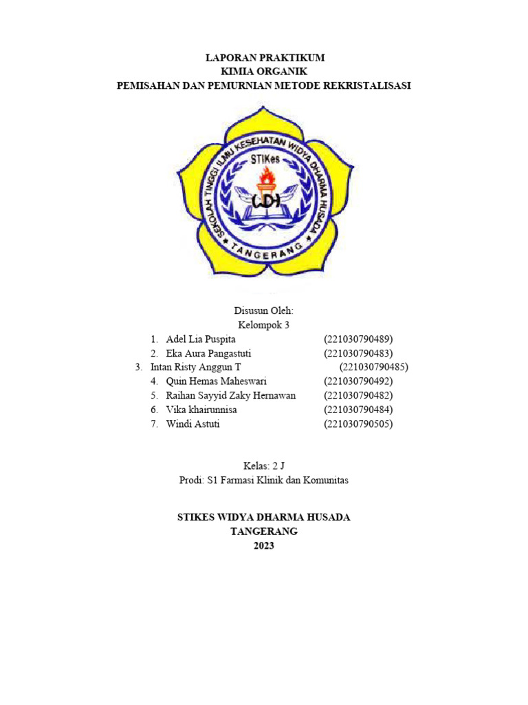 Laprak Kimor PEMISAHAN DAN PEMURNIAN METODE REKRISTALISASI | PDF