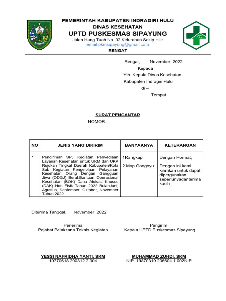 Surat Pengantar SPJ Bok | PDF