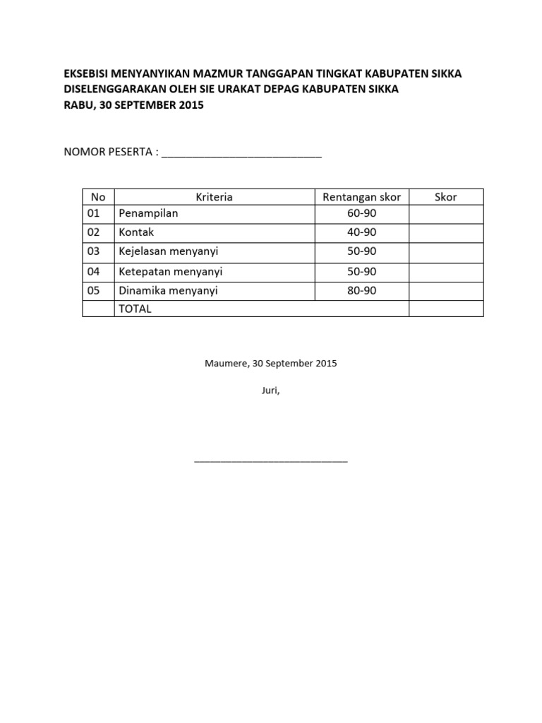 Format Penilaian Lomba Mazmur | PDF Format Penilaian Lomba Mazmur | PDF