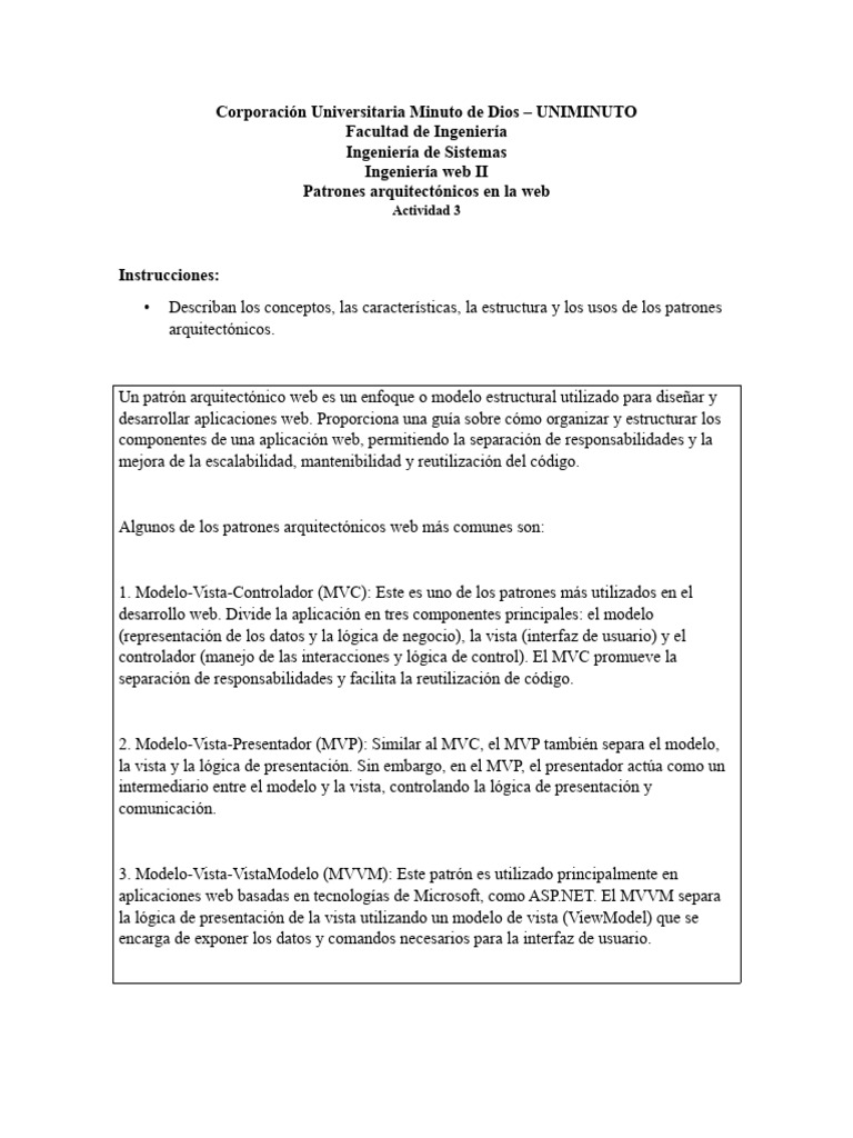 Uni2 Act3 Pat Arq Web | PDF | Modelo – Vista – Controlador ...