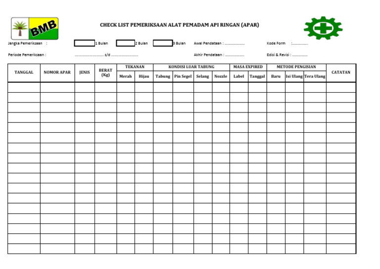 Check List Pemeriksaan Apar | PDF
