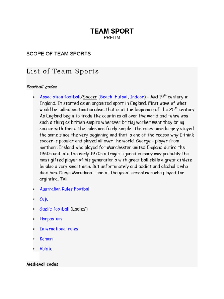 Overview of Team Sports and Benefits | PDF | Ymca | Association Football