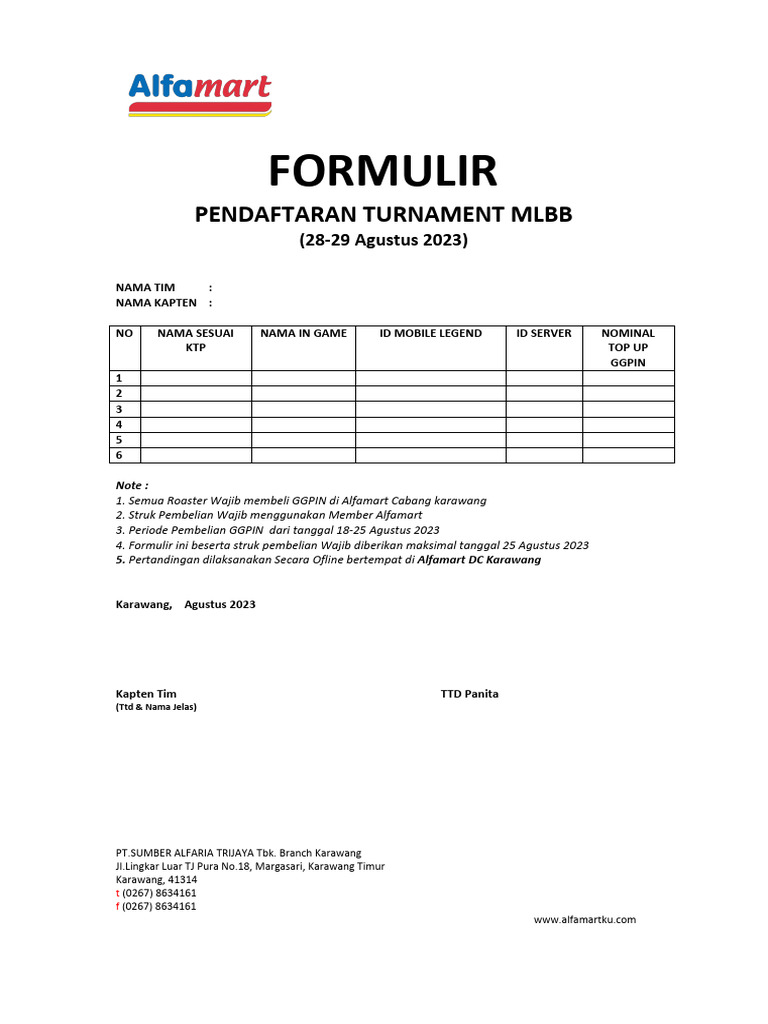 Formulir Pendaftaran MLBB | PDF
