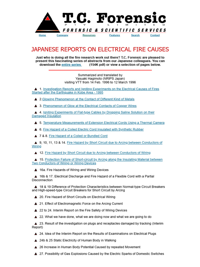T.C. Forensic - JAPANESE REPORTS ON ELECTRICAL FIRE CAUSES | PDF ...
