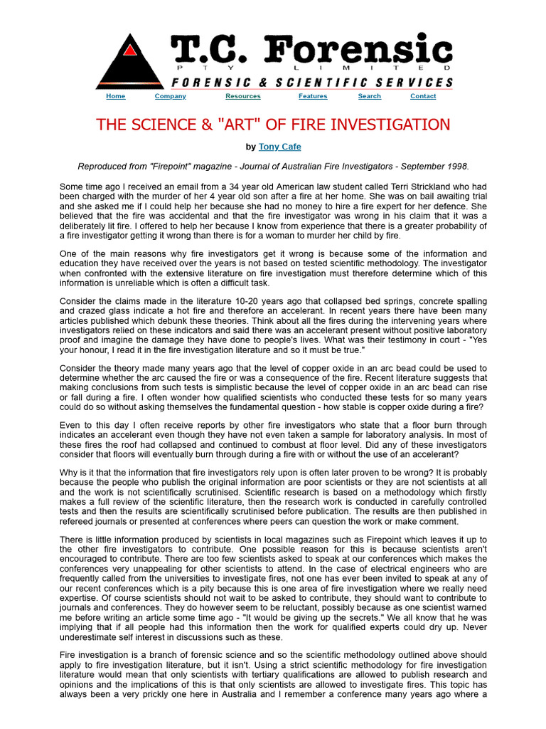 T.C. Forensic - Article 9 - The Science & - Art - of Fire Investigation ...