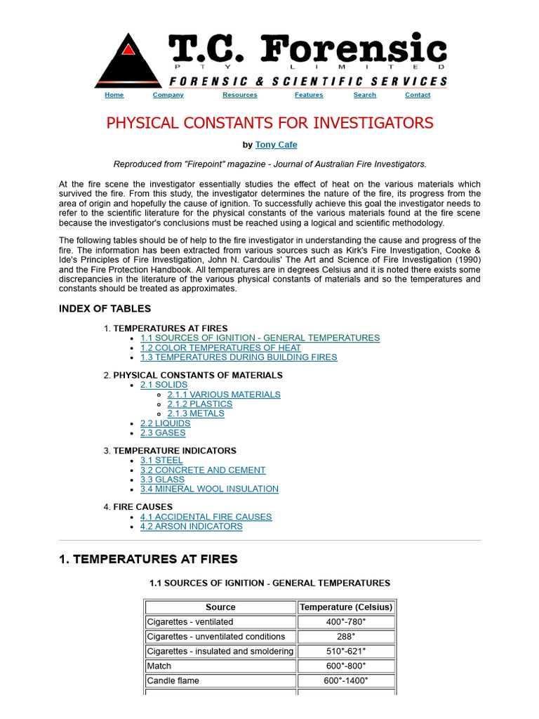 T.C. Forensic - Article 10 - Physical Constants For Investigators | PDF ...