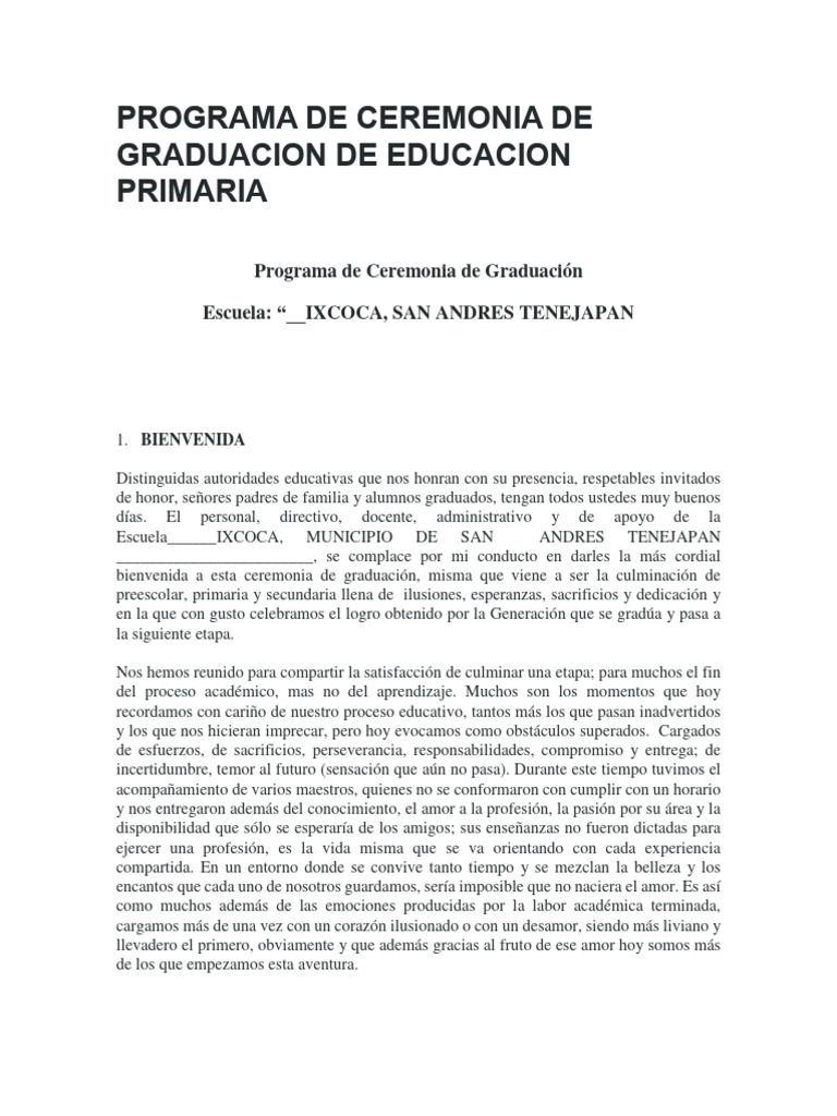 Programa de Ceremonia de Graduacion de Educacion Primaria | PDF | Amor | Maestros