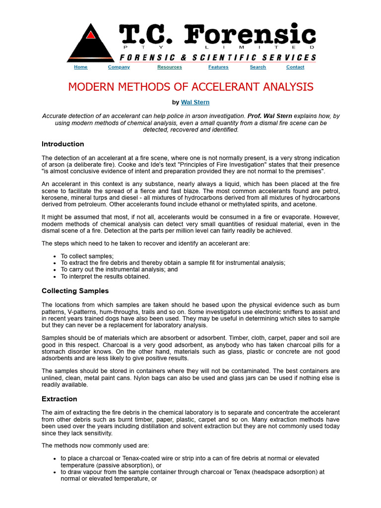 T.C. Forensic - Article 5 - MODERN METHODS OF ACCELERANT ANALYSIS | PDF ...
