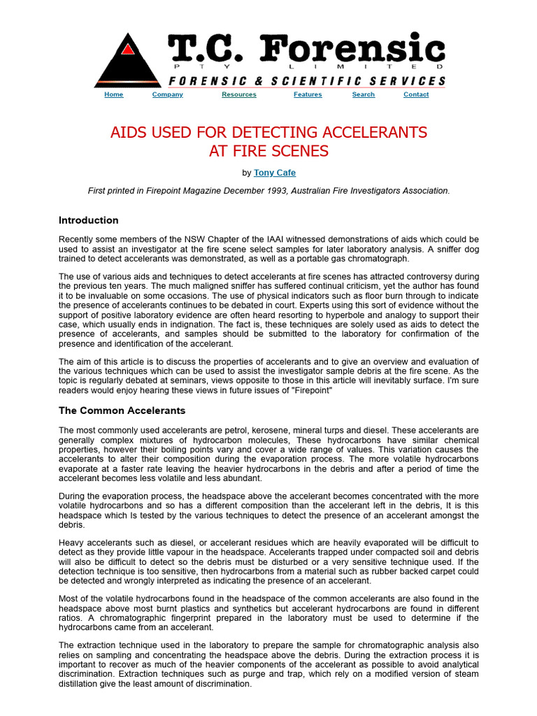 T.C. Forensic - Article 4 - AIDS USED FOR DETECTING ACCELERANTS AT FIRE ... T.C. Forensic - Article 4 - AIDS USED FOR DETECTING ACCELERANTS AT FIRE ...