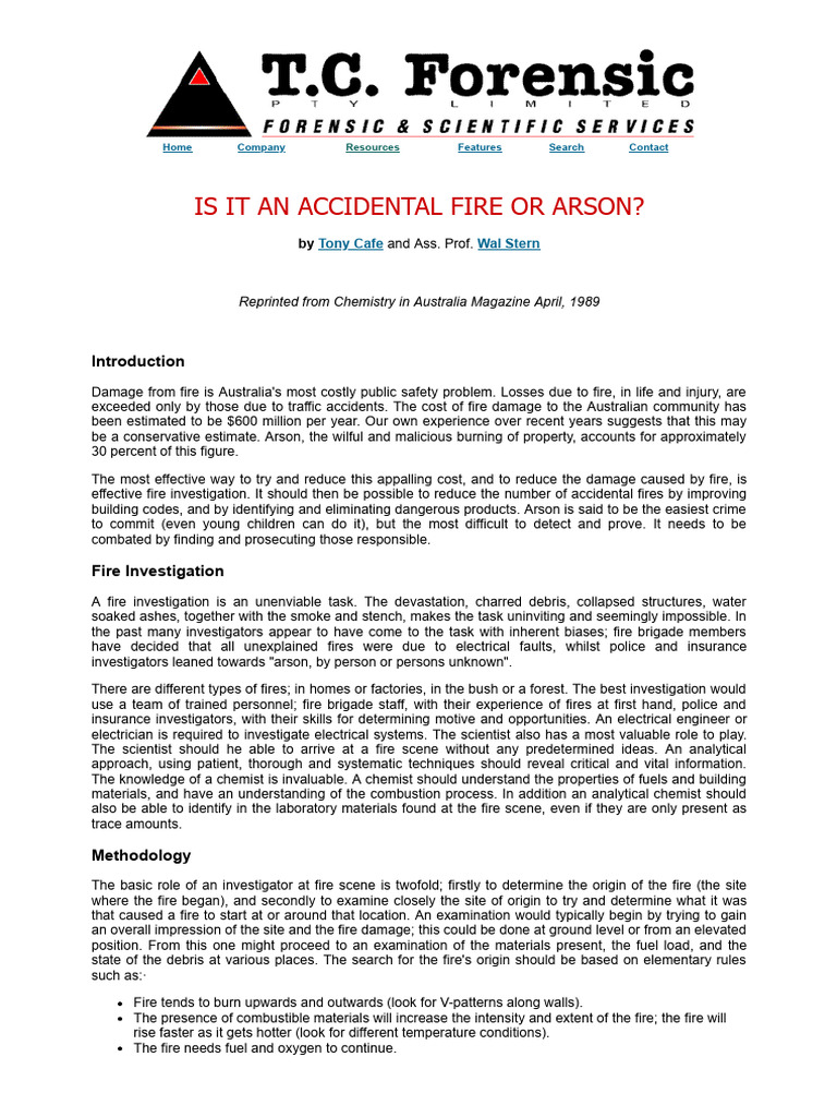 T.C. Forensic - Article 3 - Is It An Accidental Fire or Arson | PDF | Gas Chromatography | Fires