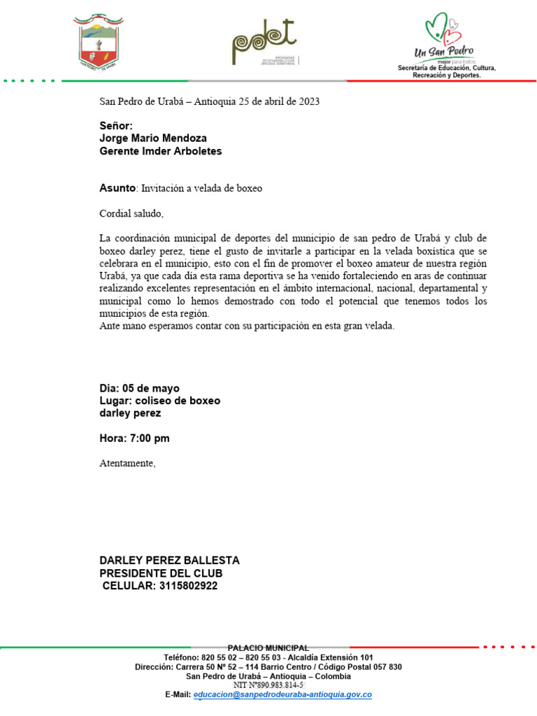 Invitacion A Velada de Boxeo | PDF