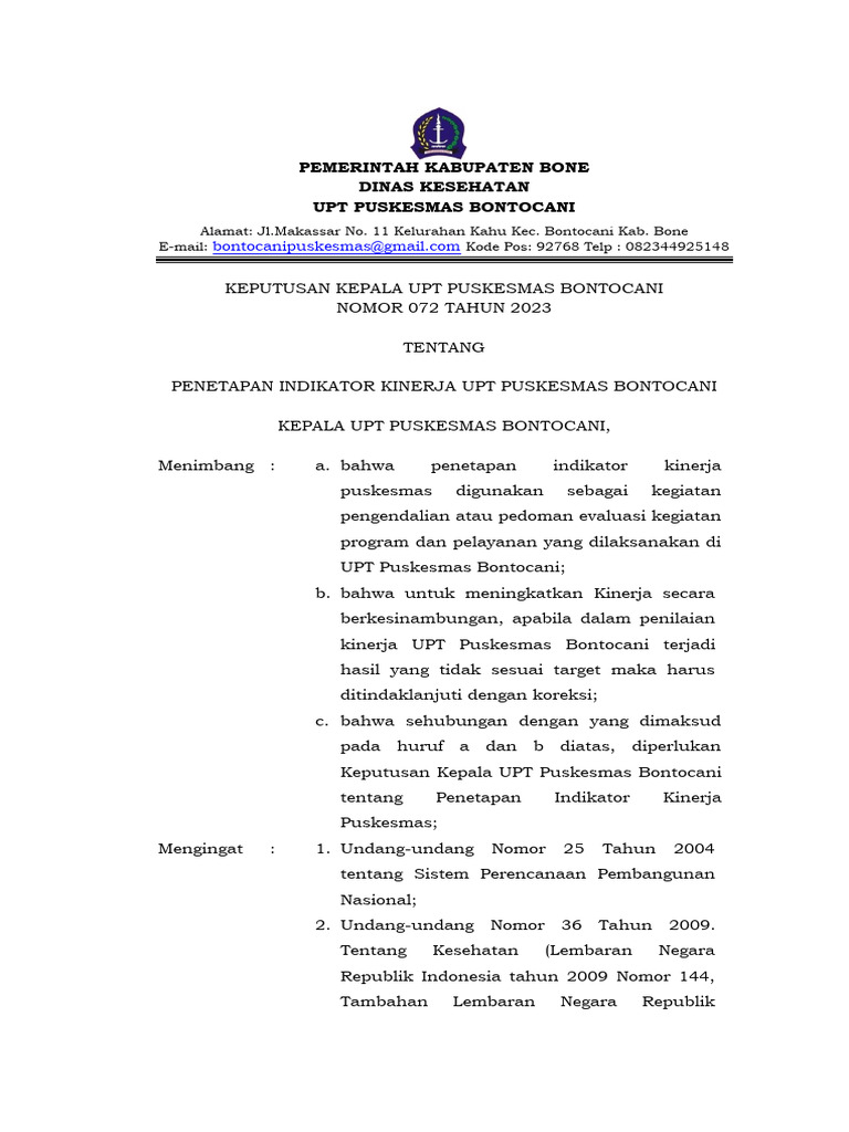 Indikator Kinerja Puskesmas | PDF
