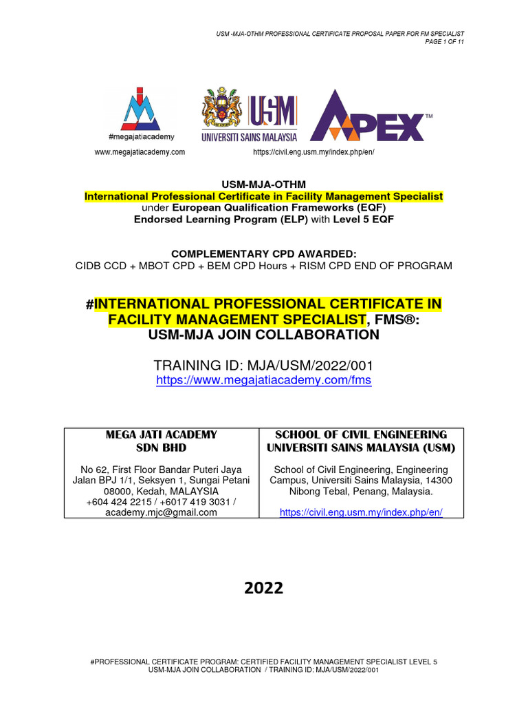 FM SPECIALIST Proposal 2022 - USM | PDF | Professional Certification | Educational Stages