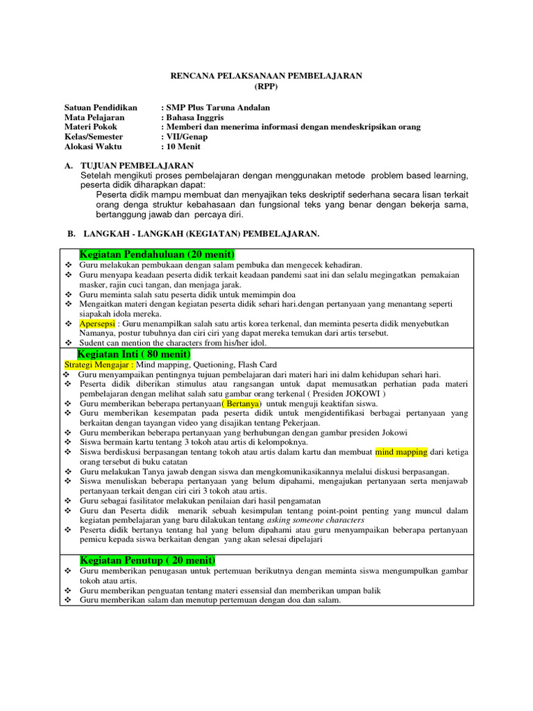 Kegiatan Pendahuluan (20 Menit) | PDF