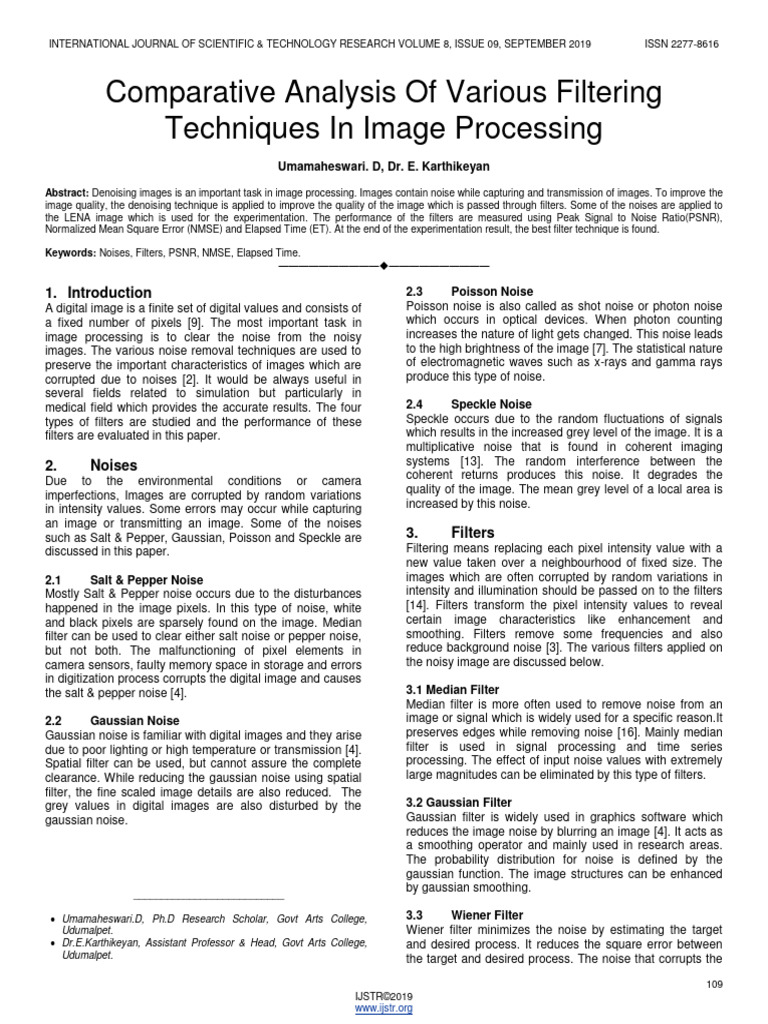 Comparative Analysis of Various Filtering Techniques in Image Processing | PDF | Electronics ...