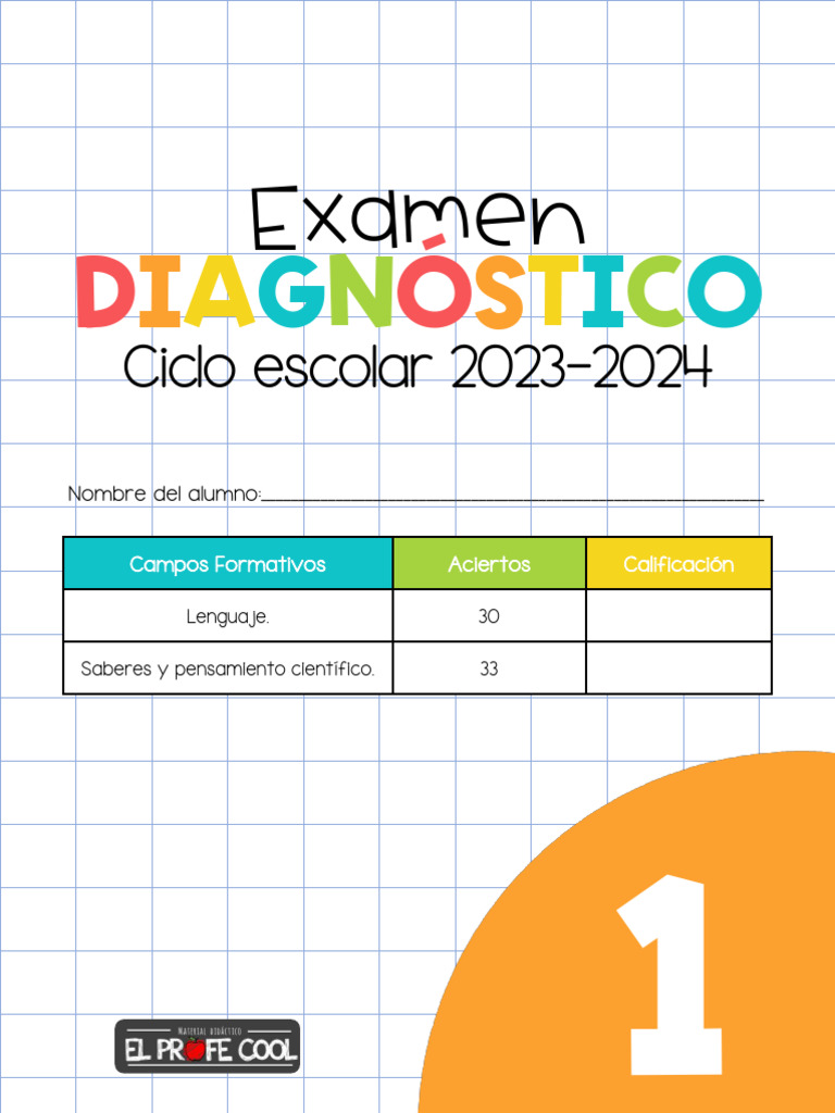 Examen Diagnóstico Primer grado 2023-2024 profe cool | PDF
