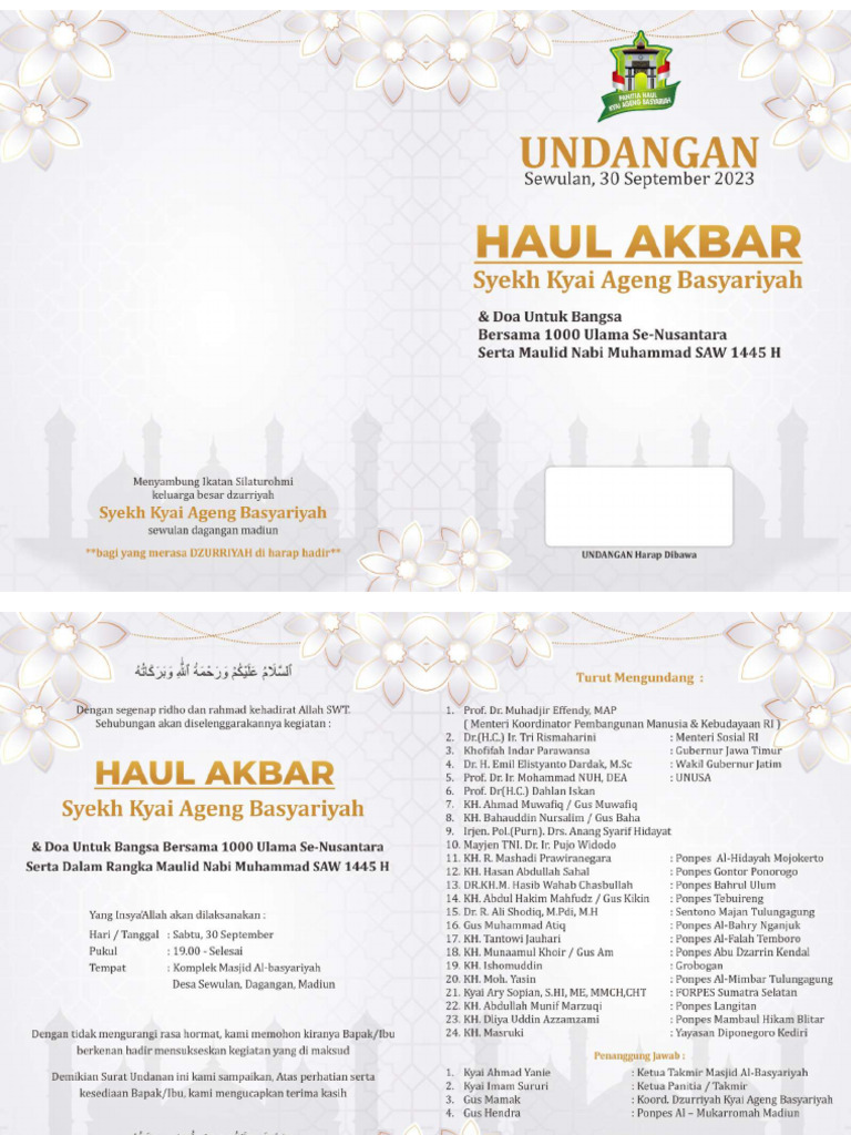 Undangan Haul Akbar Syekh Kyai Ageng Basyariyah - 2 | PDF