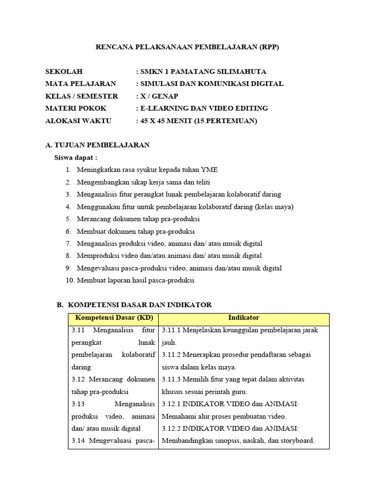 RPP E-Learning untuk Simulasi Digital | PDF