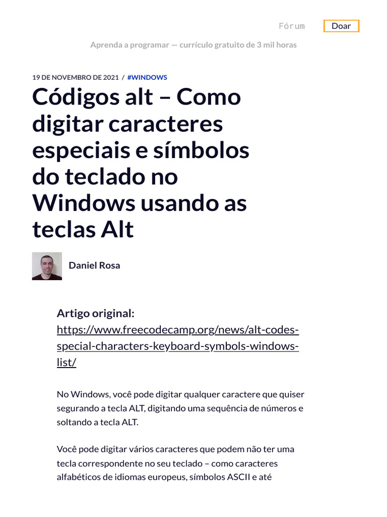 Códigos Alt - Como Digitar Caracteres Especiais e Símbolos Do Te | PDF ...
