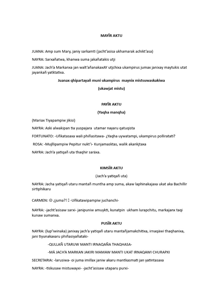 Guion en aymaraAAA | PDF