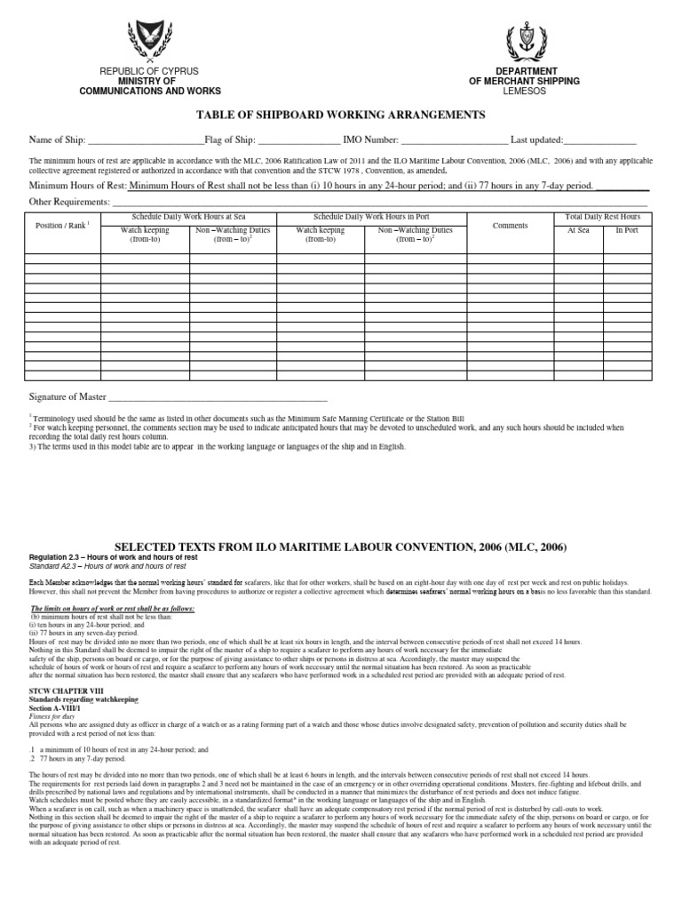 Shipboard Working Arrangements Table | PDF | Sailor | Shipping