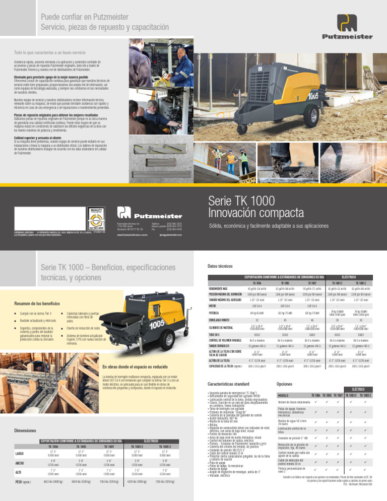 Putzmeister TK 1000: Servicio y Especificaciones | PDF