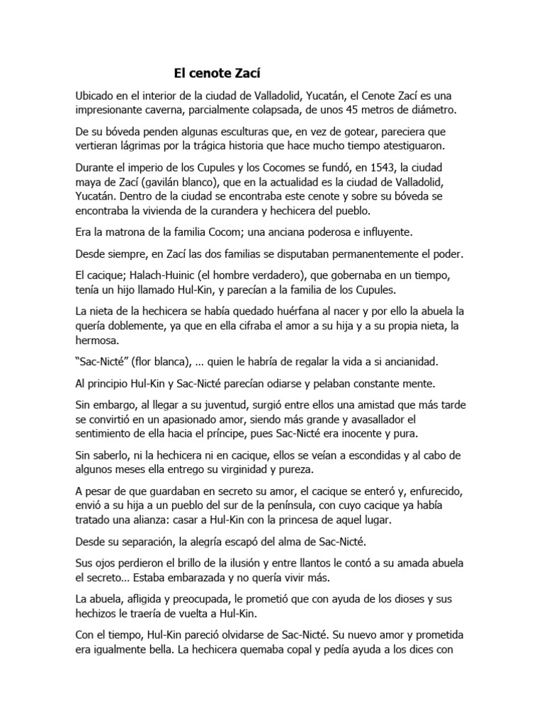 Leyenda del Cenote Zací | PDF | Amor