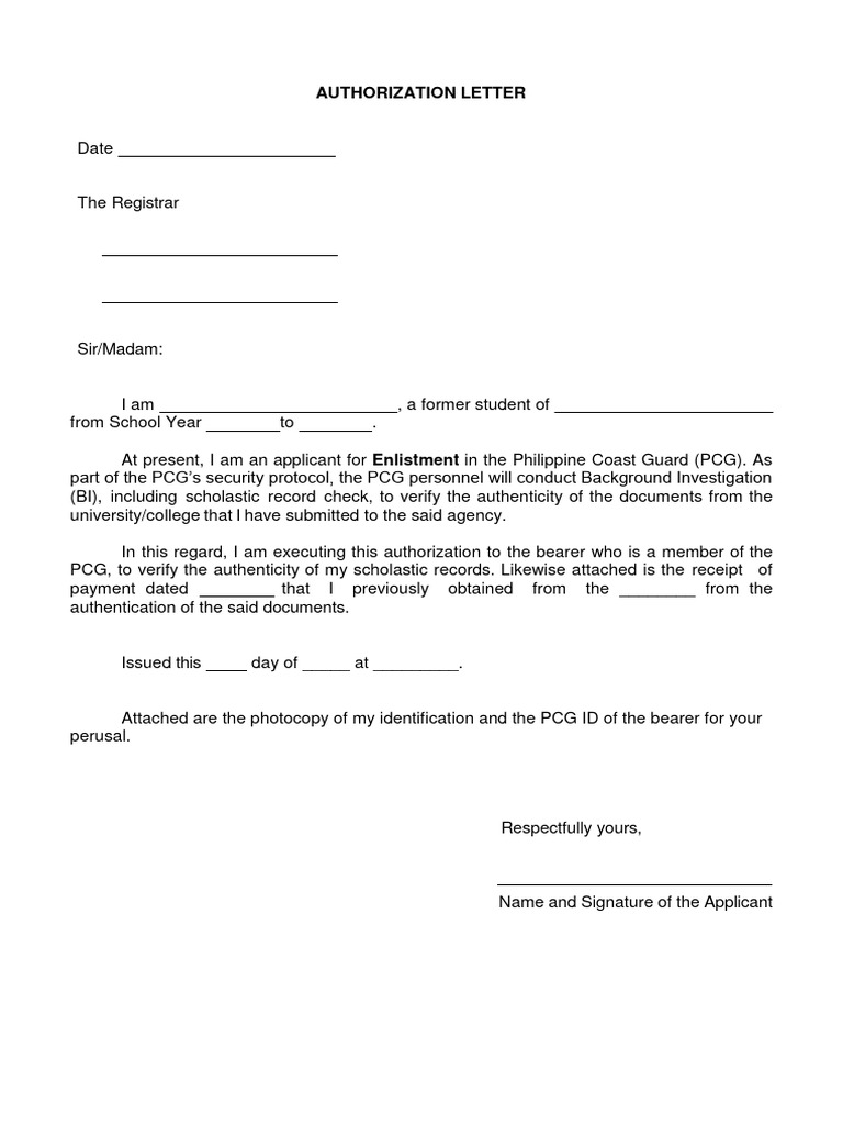 AUTHORIZATION LETTER - Bi ENLISTMENT | PDF | Social Science