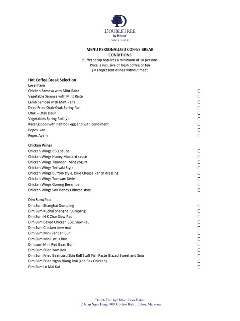 Personalized Coffee Break Menu | PDF | Dumpling | Curry