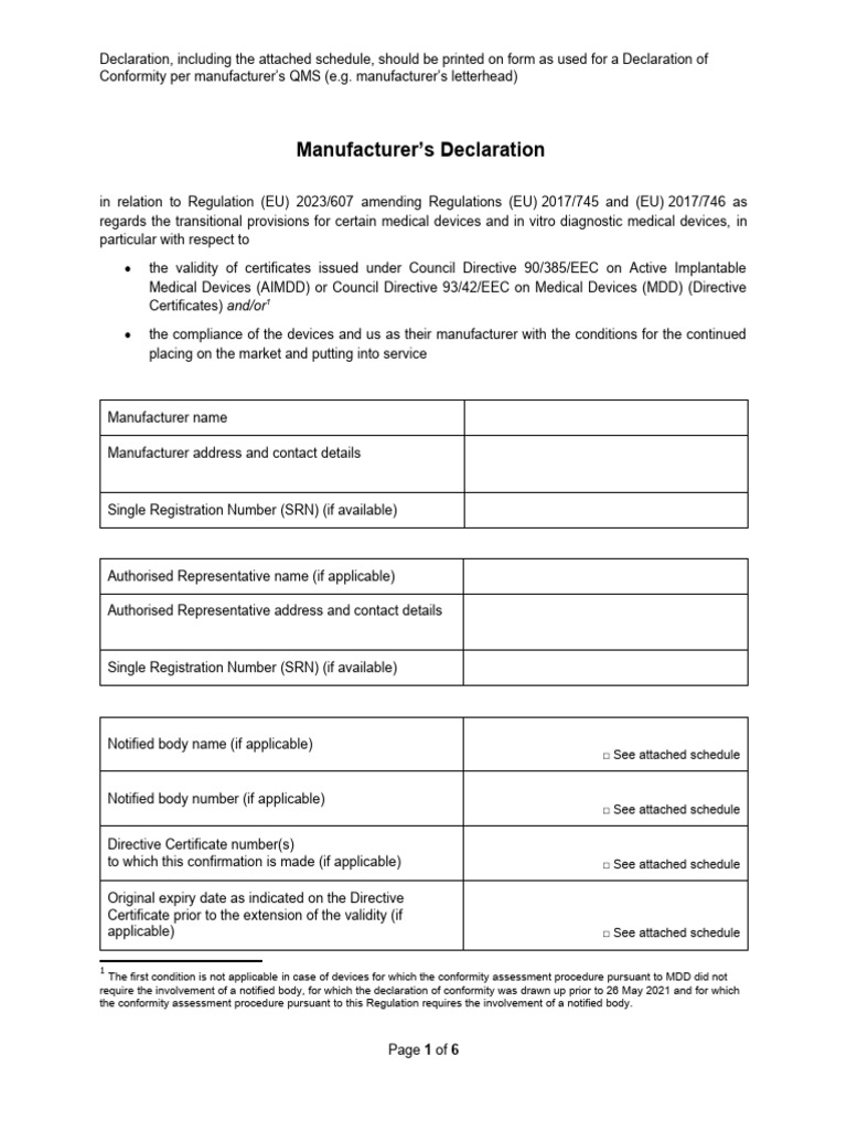 230609-Final MDR Manufacturer-Declaration | PDF | European Union ...