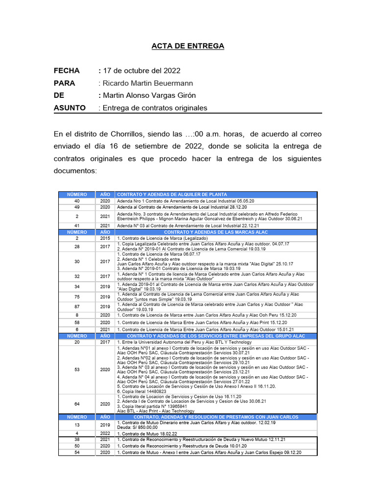 Acta de Entrega - Correo | PDF