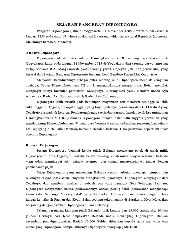 Sejarah Pangeran Diponegoro | PDF
