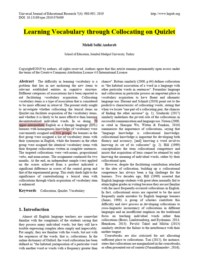 Quizlet Collocating | PDF | Vocabulary | Language Acquisition