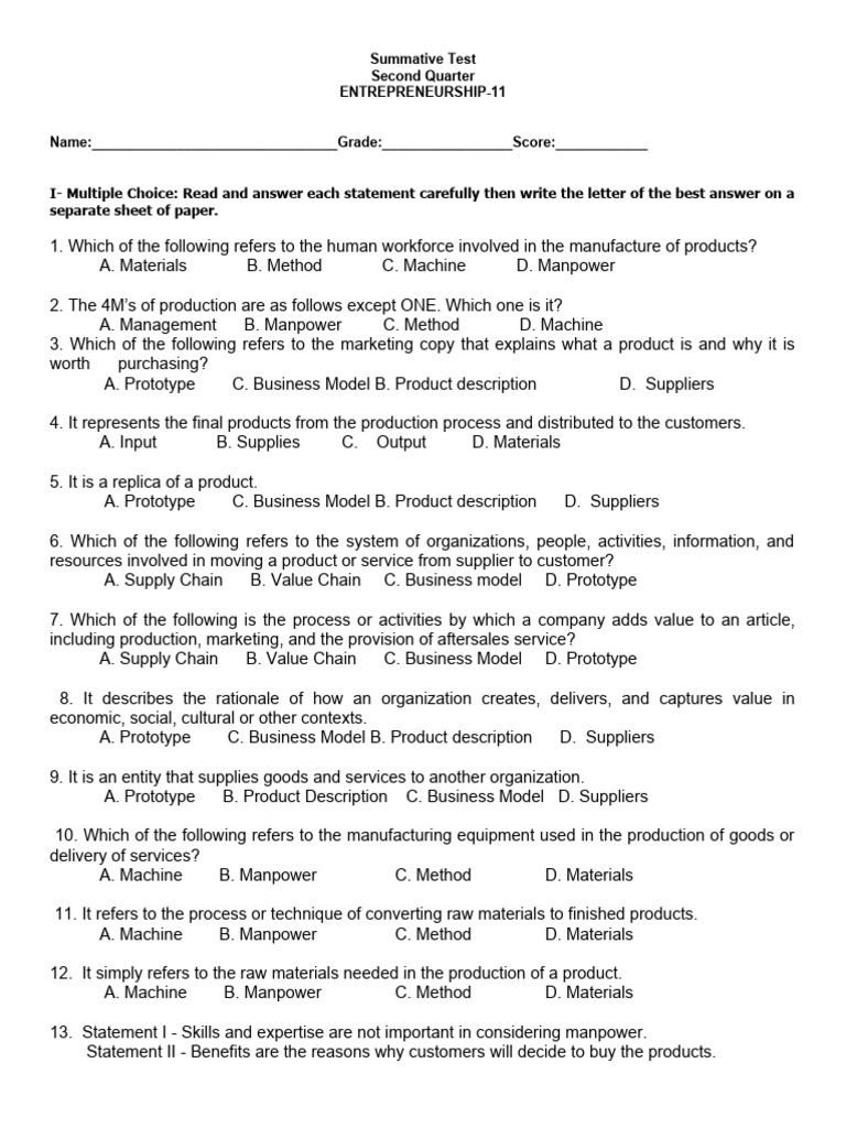 Second Quarter Summative Test | PDF