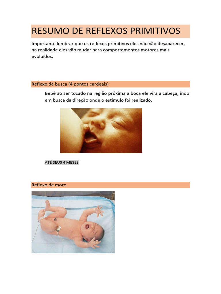 RESUMO DE REFLEXOS PRIMITIVOS | PDF | Movimentos anatômicos | Anatomia humana