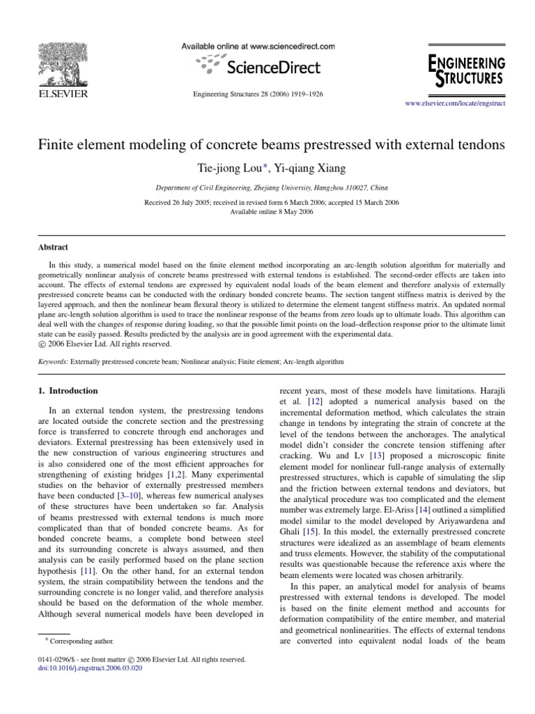 Finite Element Modeling Of Concrete Beams Prestressed With External