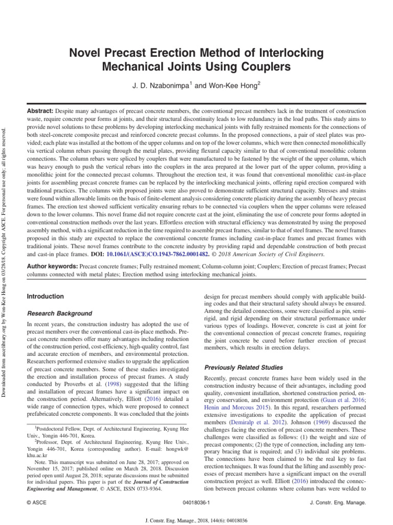 (5-1) ASCE Construction Interlocking Mechanical Joints Using Couplers | PDF | Concrete | Precast ...