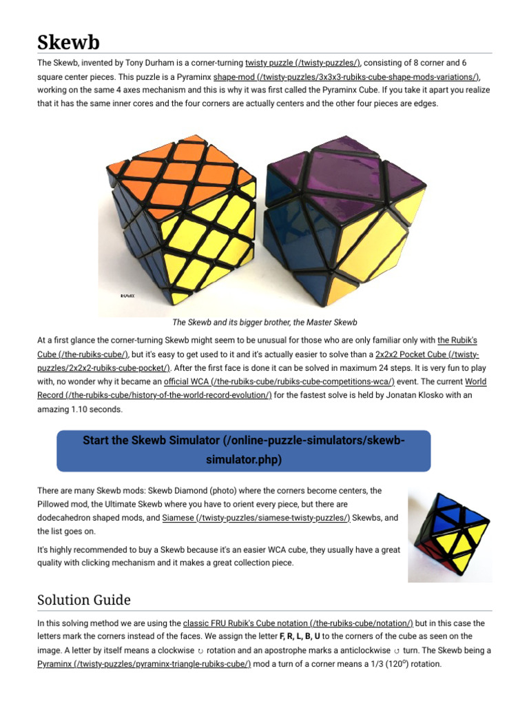 Skewb - Beginner's Solution Guide | PDF