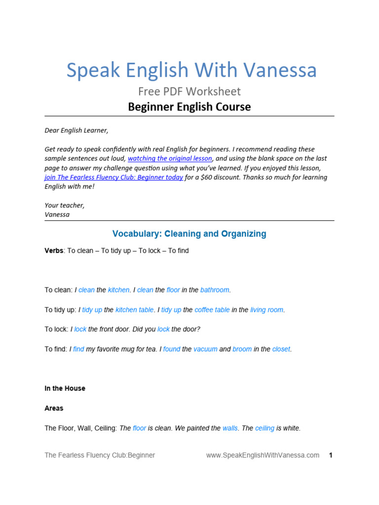29 Beginner English Course - Speak English With Vanessa | PDF